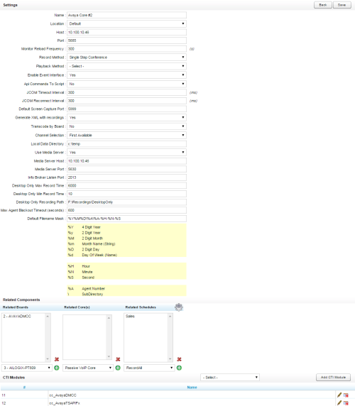 Page Details: CTI Core Settings