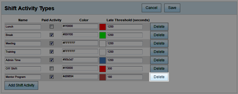 Delete Shift Activity Types