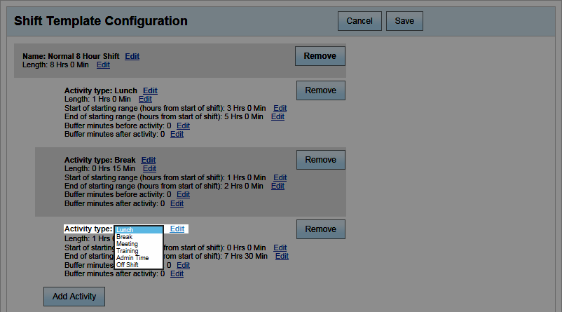 Add Activities to Shift Templates