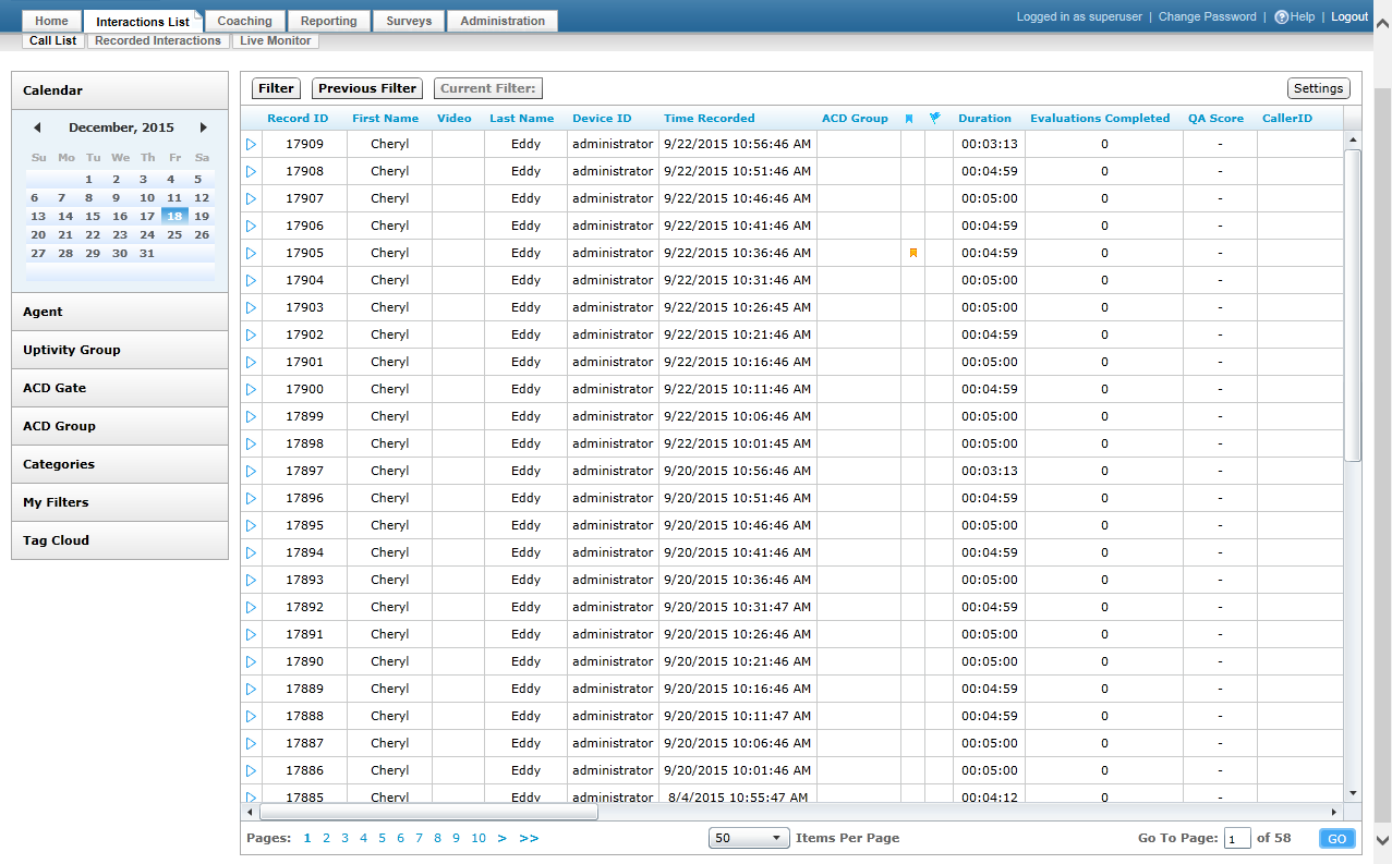 Page Details: Call List